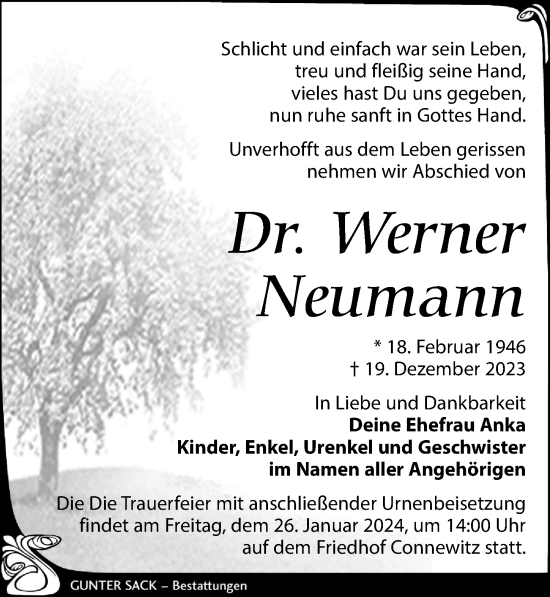 Traueranzeigen von Werner Neumann | trauer-anzeigen.de