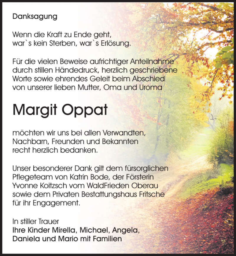 Traueranzeigen von Margit Oppat | trauer-anzeigen.de