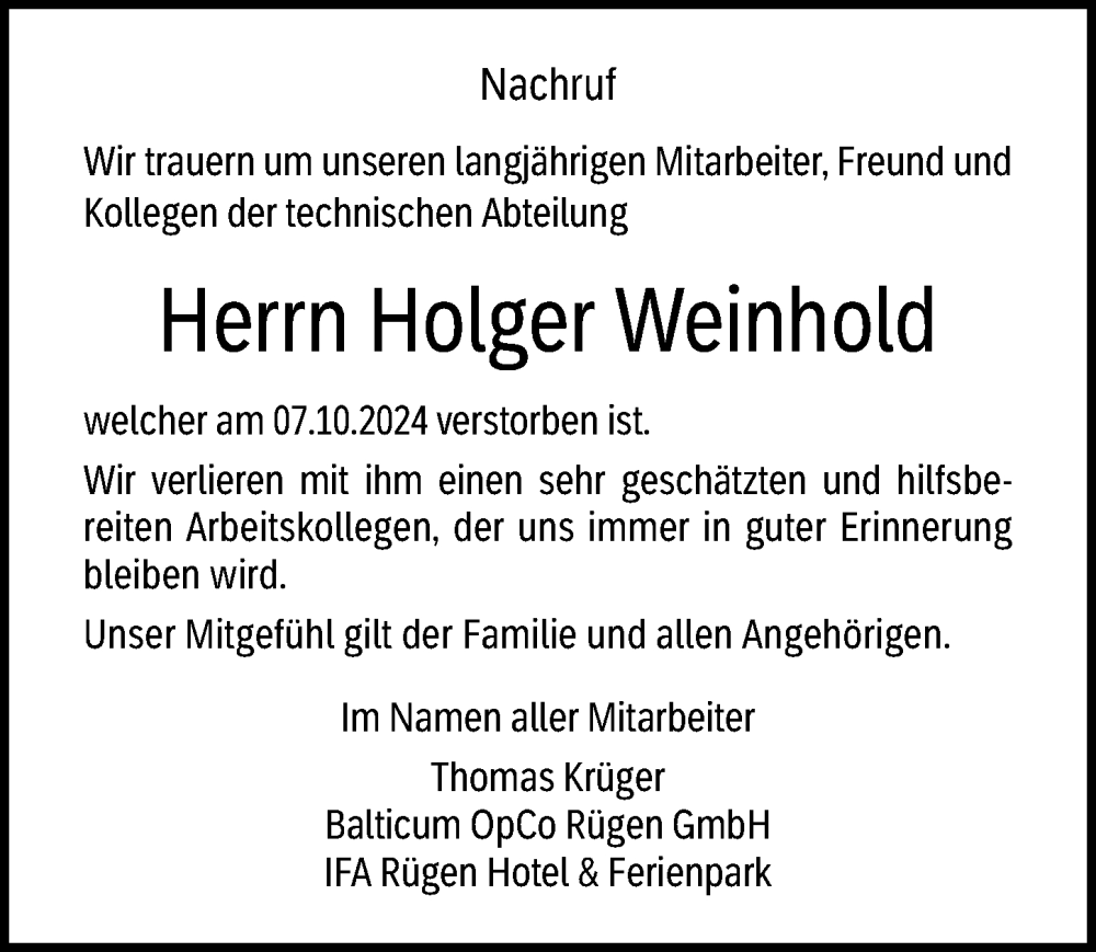 Traueranzeigen von Holger Weinhold | trauer-anzeigen.de