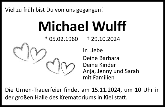 Traueranzeigen von Michael Wulff | trauer-anzeigen.de
