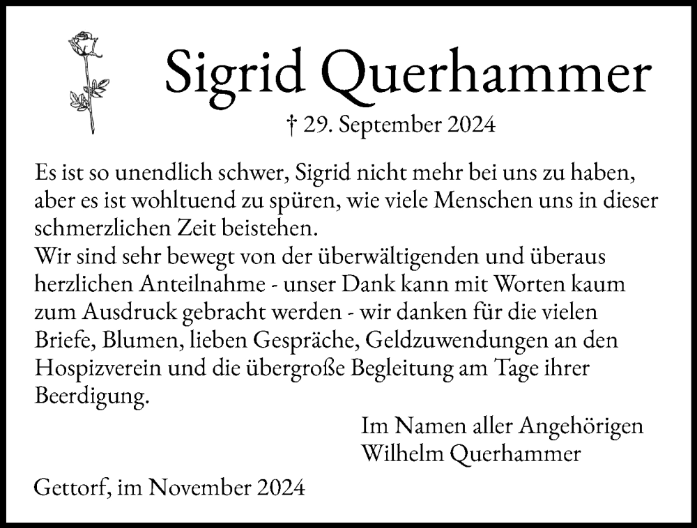 Traueranzeigen von Sigrid Querhammer | trauer-anzeigen.de