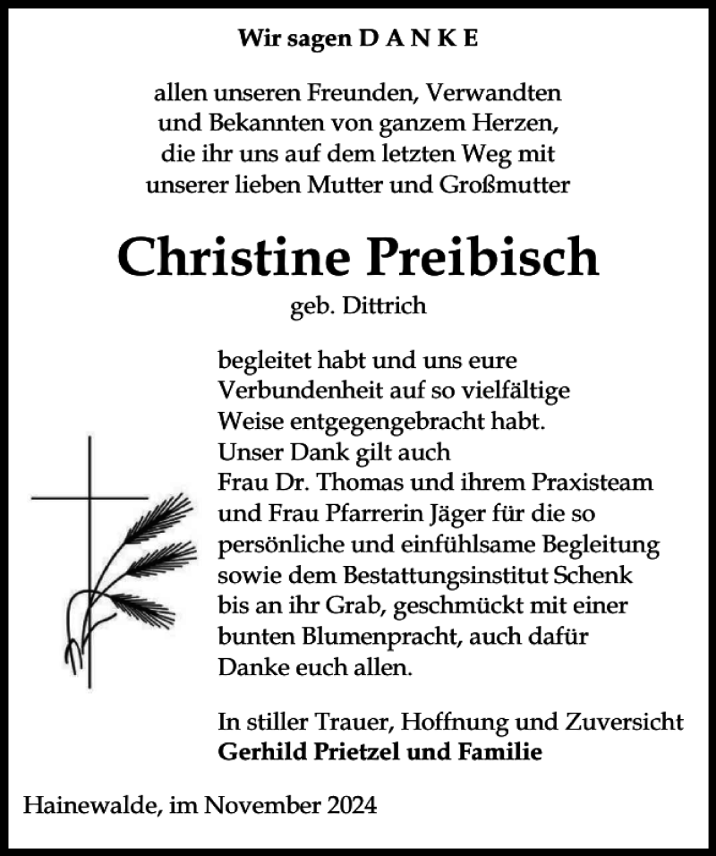 Traueranzeigen von Christine Preibisch | trauer-anzeigen.de