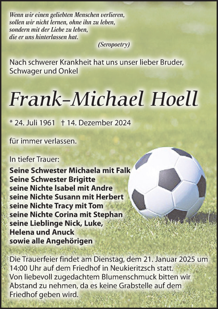 Traueranzeigen von Frank-Michael Hoell | trauer-anzeigen.de