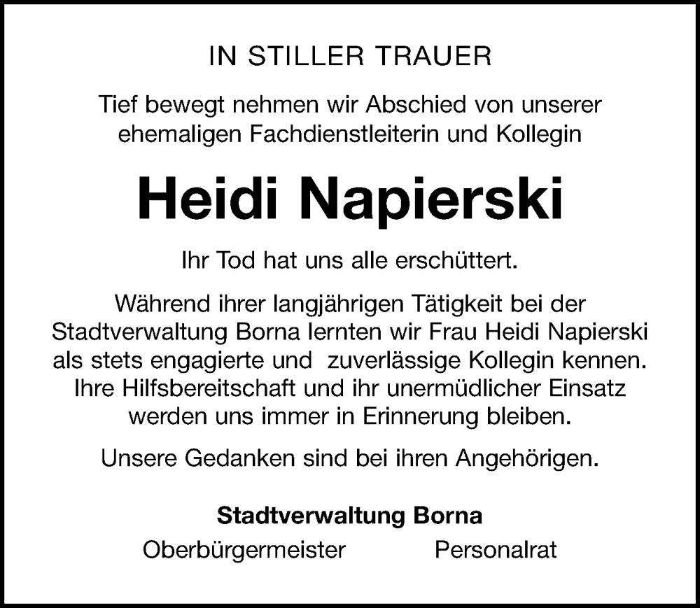 Traueranzeigen von Heidi Napierski | trauer-anzeigen.de