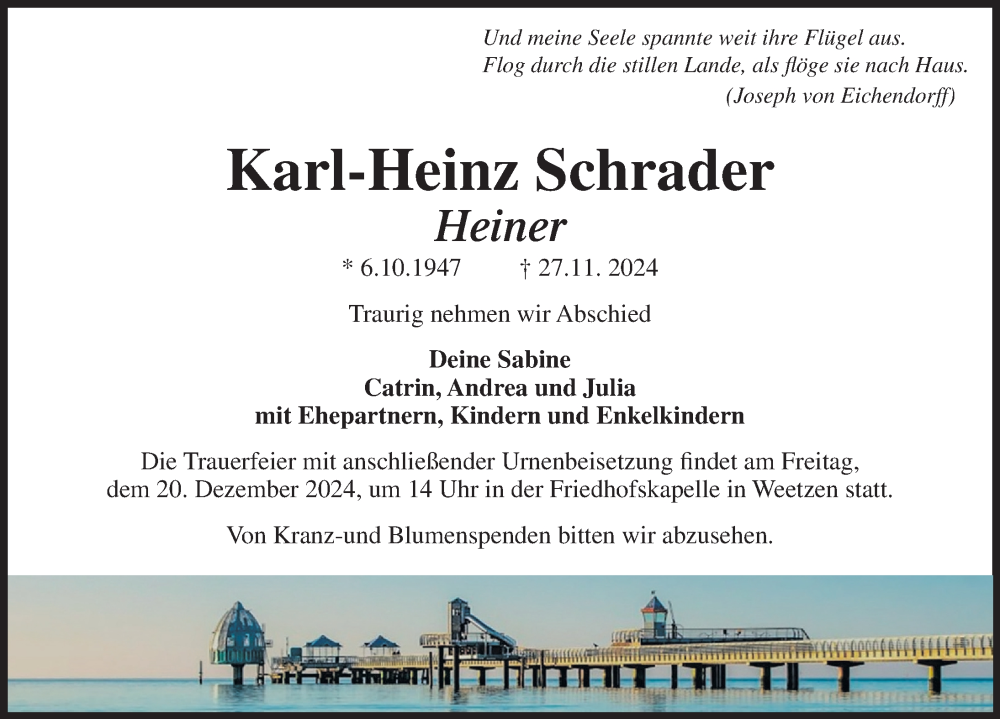 Traueranzeigen von Karl-Heinz Schrader | trauer-anzeigen.de