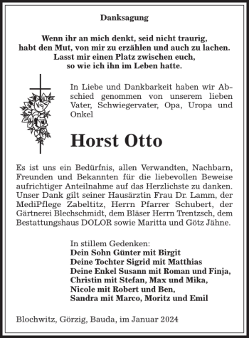 Traueranzeigen von Horst Otto | trauer-anzeigen.de