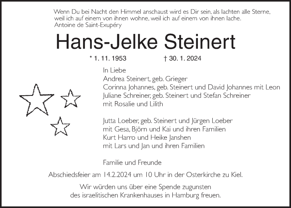 Traueranzeigen von Hans-Jelke Steinert | trauer-anzeigen.de