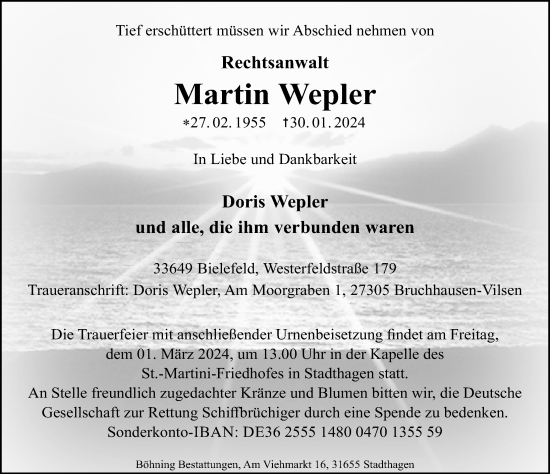 Traueranzeigen von Martin Wepler | trauer-anzeigen.de