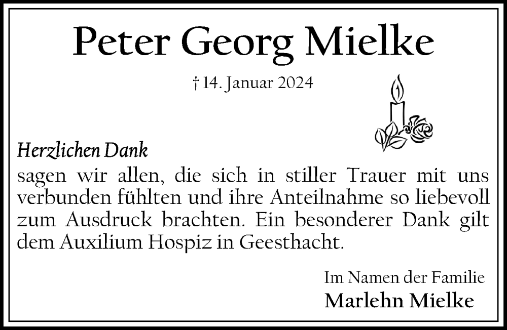 Traueranzeigen von Peter Georg Mielke | trauer-anzeigen.de