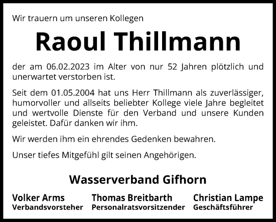 Traueranzeigen von Raoul Thillmann | trauer-anzeigen.de