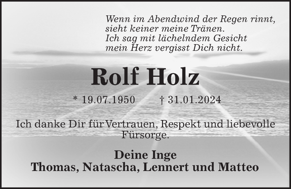 Traueranzeigen von Rolf Holz | trauer-anzeigen.de