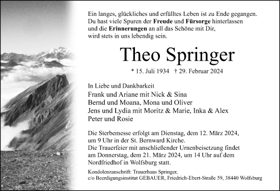 Traueranzeigen von Theo Springer | trauer-anzeigen.de