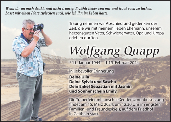 Traueranzeigen von Wolfgang Quapp | trauer-anzeigen.de