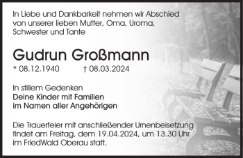 Traueranzeigen von Gudrun Großmann | trauer-anzeigen.de