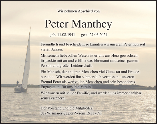 Traueranzeigen von Peter Manthey | trauer-anzeigen.de