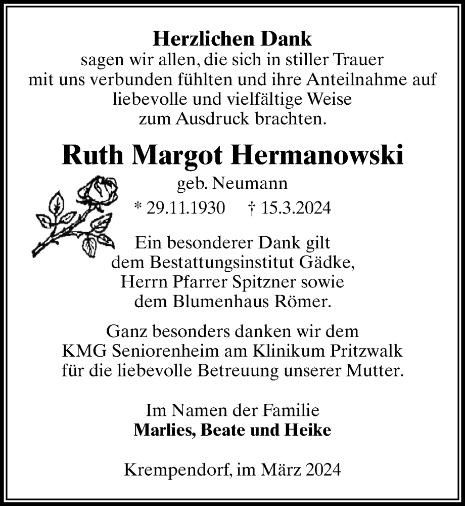 Traueranzeigen von Ruth Margot Hermanowski | trauer-anzeigen.de