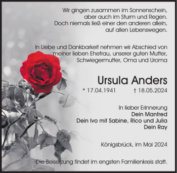 Traueranzeigen von Ursula Anders | trauer-anzeigen.de