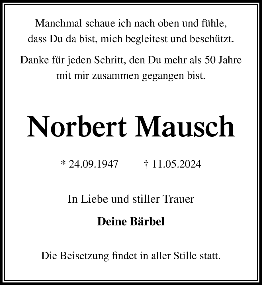Traueranzeigen von Norbert Mausch | trauer-anzeigen.de