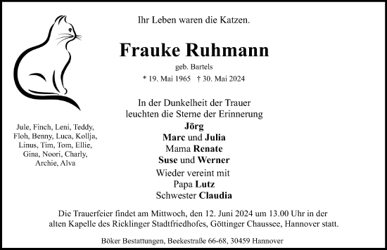 Traueranzeigen von Frauke Ruhmann | trauer-anzeigen.de