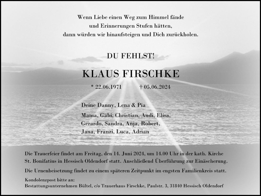 Traueranzeigen von Klaus Firschke | trauer-anzeigen.de