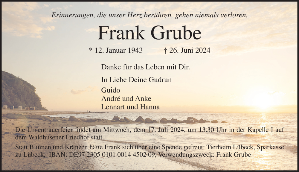 Traueranzeigen von Frank Grube | trauer-anzeigen.de