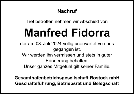 Traueranzeigen von Manfred Fidorra | trauer-anzeigen.de