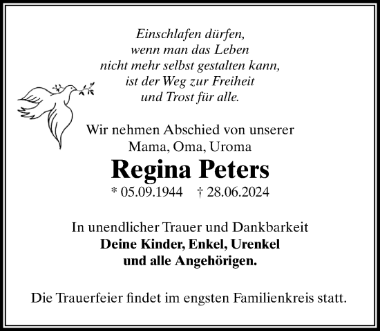 Traueranzeigen von Regina Peters | trauer-anzeigen.de