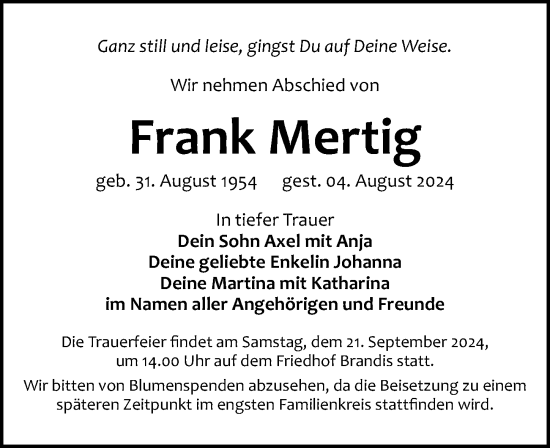Traueranzeigen von Frank Mertig | trauer-anzeigen.de