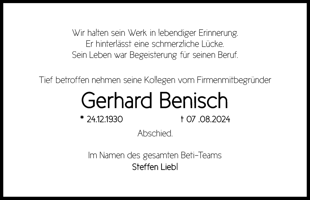 Traueranzeigen von Gerhard Benisch | trauer-anzeigen.de