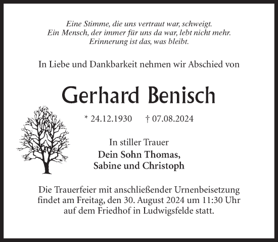Traueranzeigen von Gerhard Benisch | trauer-anzeigen.de