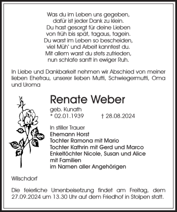 Traueranzeigen von Renate Weber | trauer-anzeigen.de