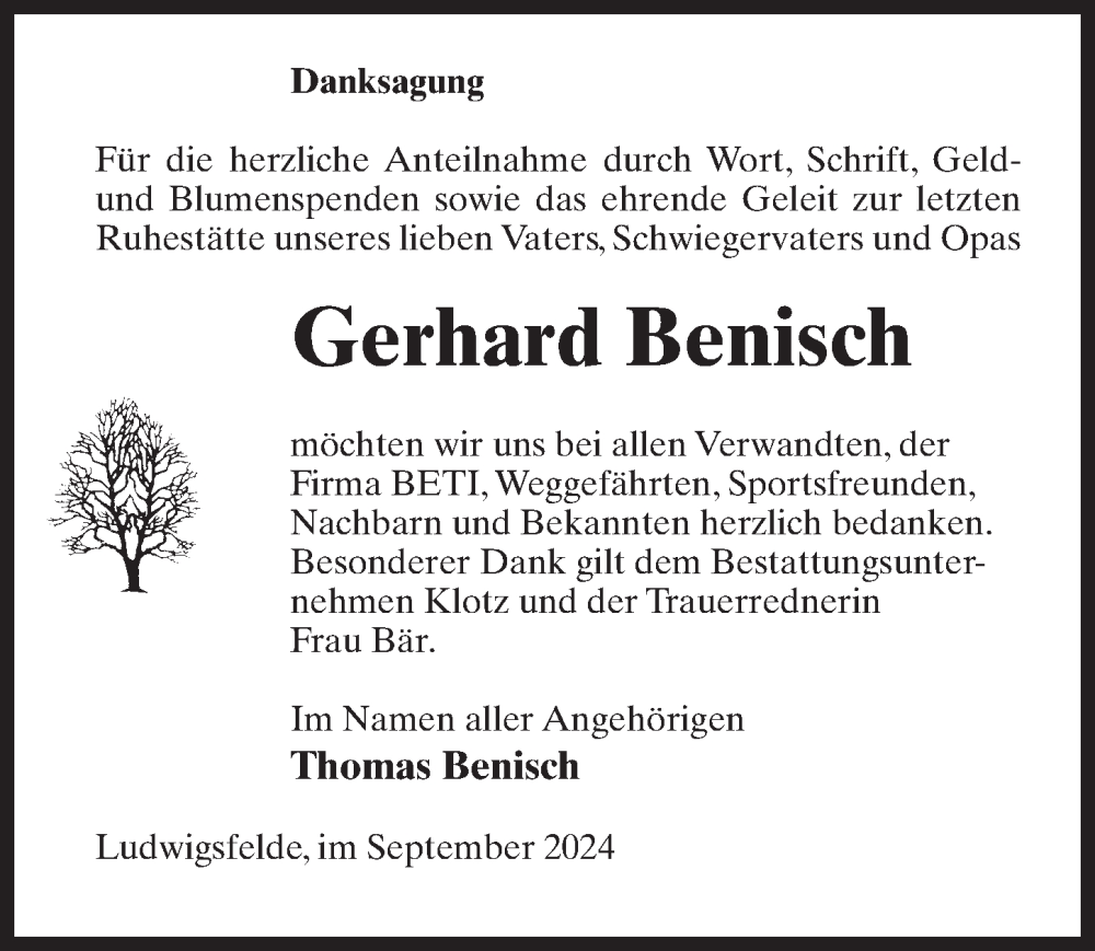 Traueranzeigen von Gerhard Benisch | trauer-anzeigen.de