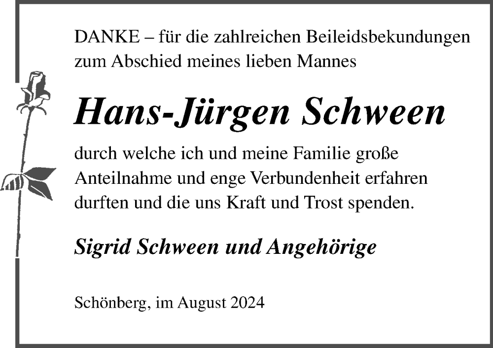 Traueranzeigen von Hans-Jürgen Schween | trauer-anzeigen.de