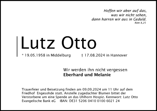 Traueranzeigen von Lutz Otto | trauer-anzeigen.de