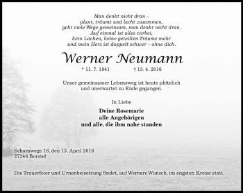 Traueranzeigen von Werner Neumann | trauer-anzeigen.de