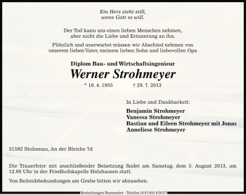 Traueranzeigen von Werner Strohmeyer | trauer-anzeigen.de