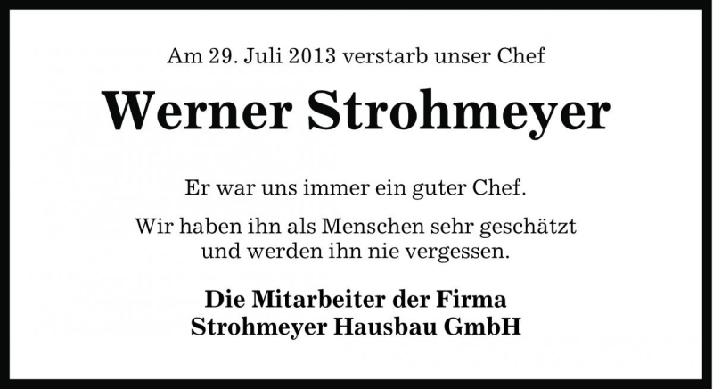 Traueranzeigen von Werner Strohmeyer | trauer-anzeigen.de