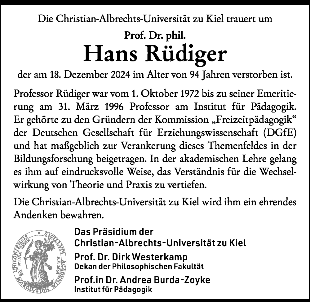 Traueranzeigen von Hans Rüdiger | trauer-anzeigen.de