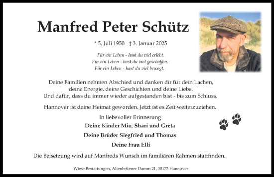 Traueranzeigen von Manfred Peter Schütz | trauer-anzeigen.de