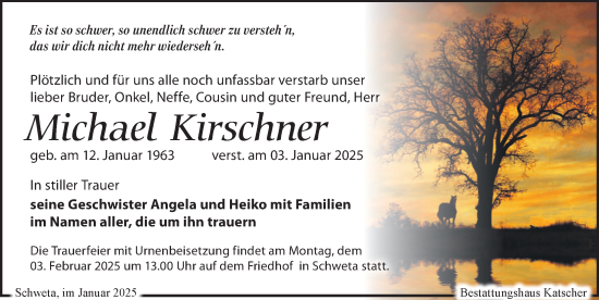 Traueranzeigen von Michael Kirschner | trauer-anzeigen.de