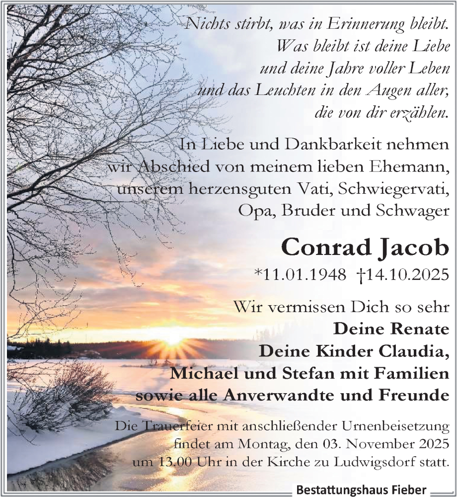 Traueranzeigen von Conrad Jacob | trauer-anzeigen.de