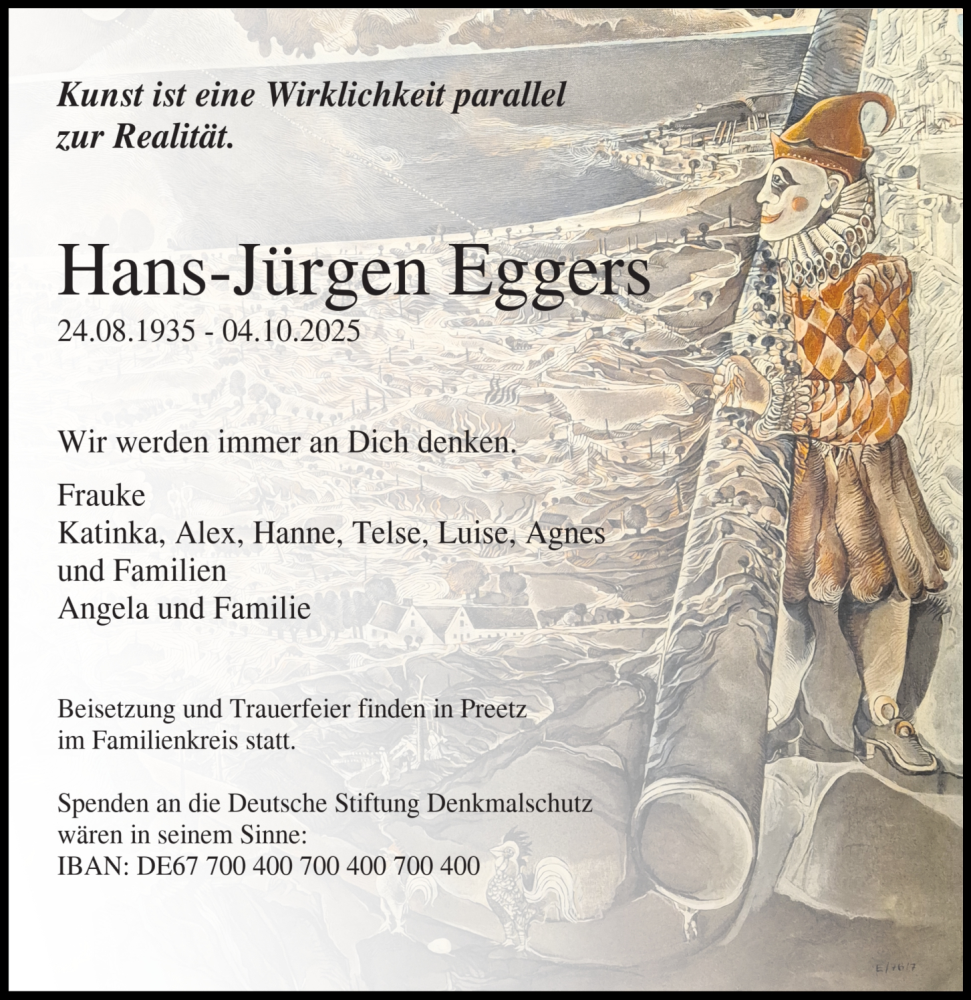 Traueranzeigen von Hans-Jürgen Eggers | trauer-anzeigen.de
