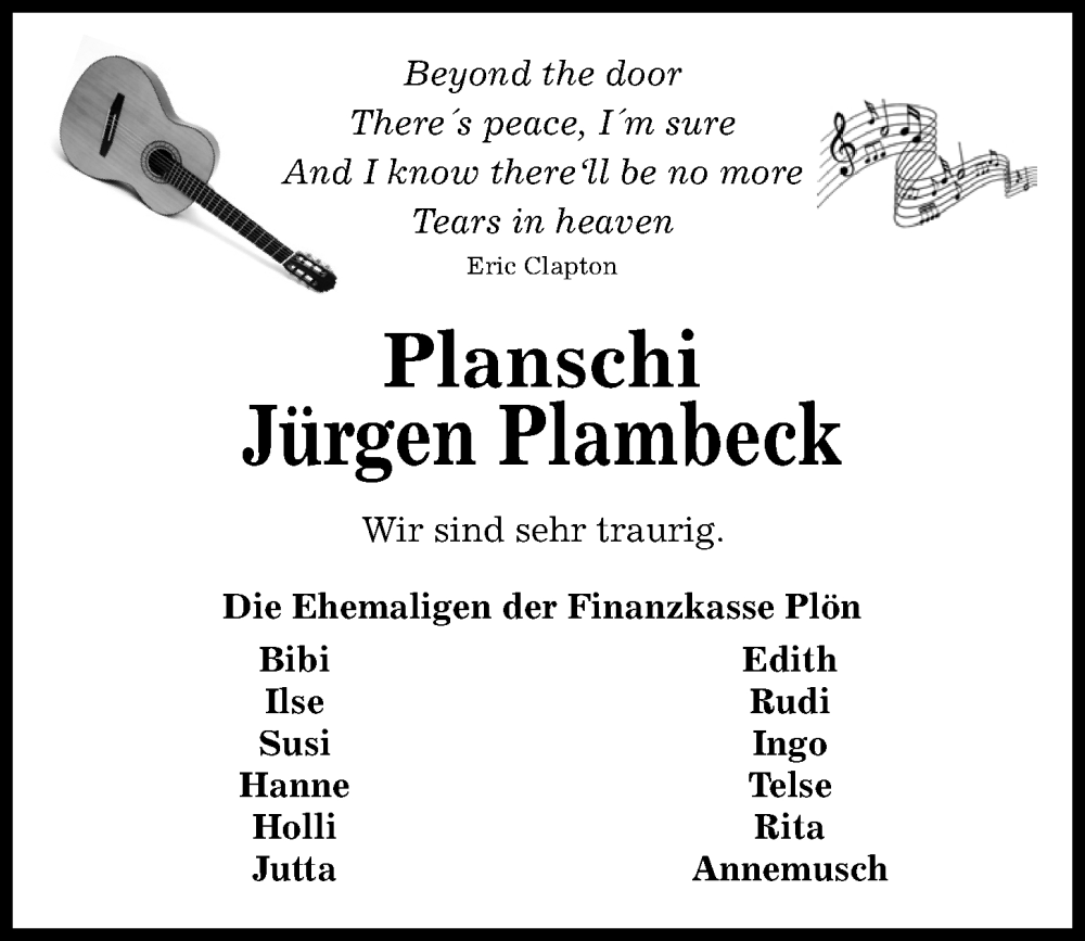 Traueranzeigen von Jürgen Plambeck | trauer-anzeigen.de