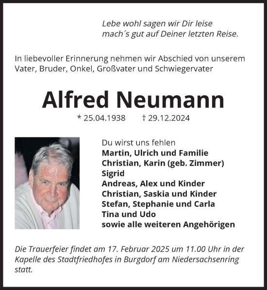 Traueranzeigen von Alfred Neumann | trauer-anzeigen.de
