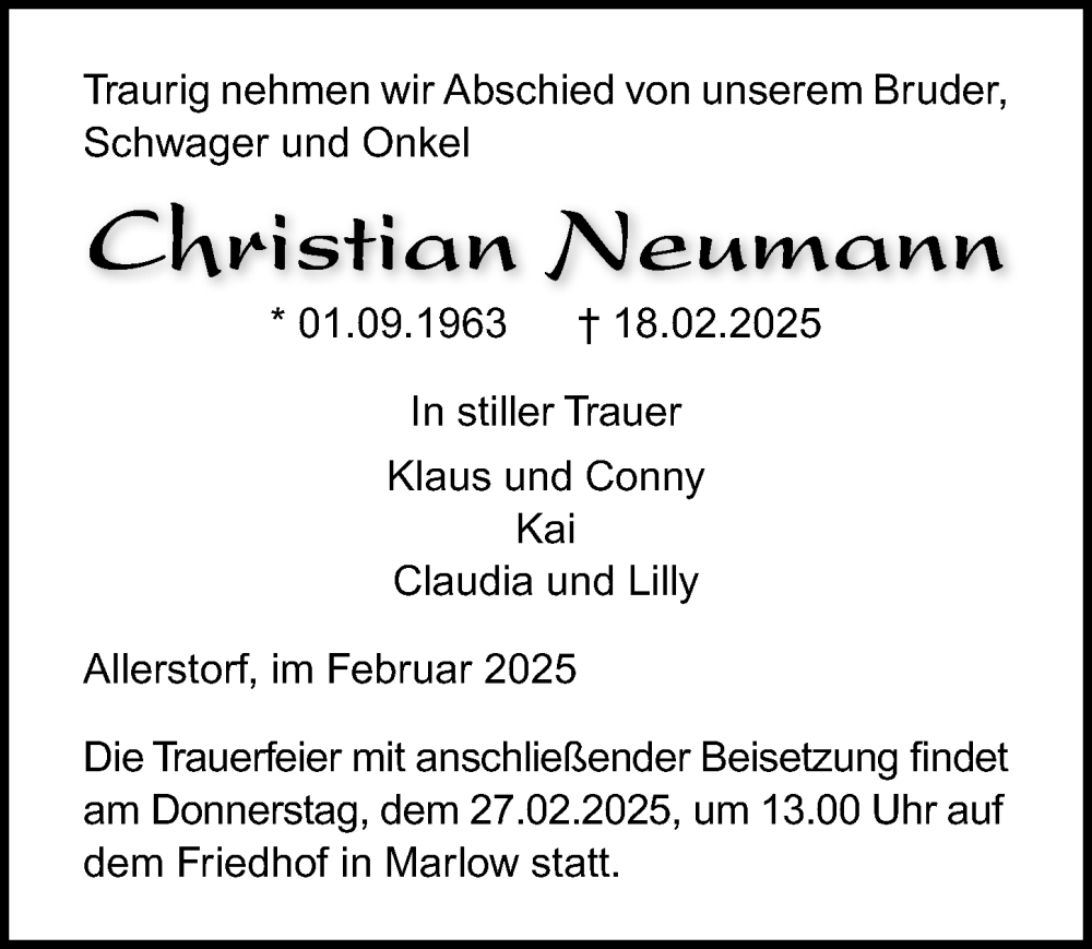 Traueranzeigen von Christian Neumann | trauer-anzeigen.de