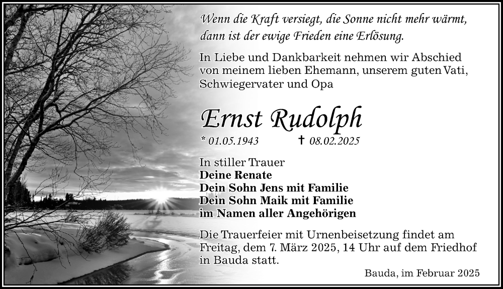 Traueranzeigen von Ernst Rudolph | trauer-anzeigen.de