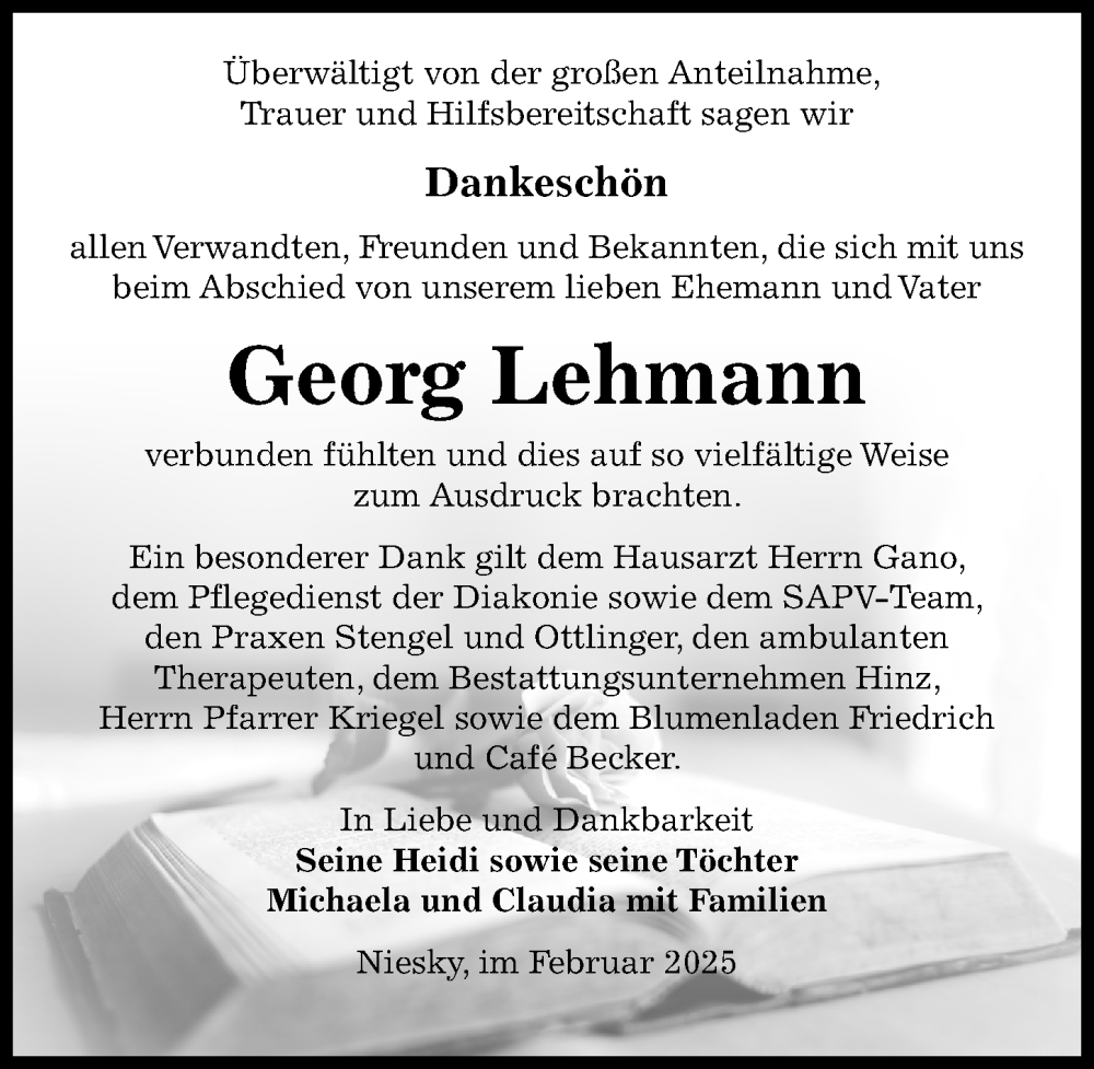 Traueranzeigen von Georg Lehmann | trauer-anzeigen.de