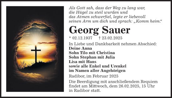 Traueranzeigen von Georg Sauer | trauer-anzeigen.de