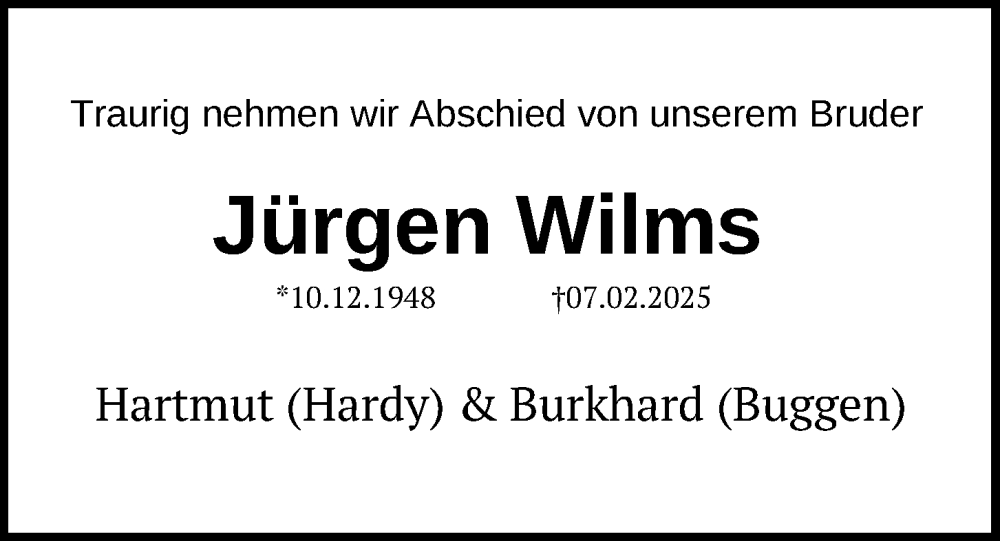 Traueranzeigen von Jürgen Wilms | trauer-anzeigen.de