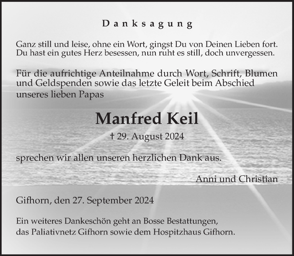 Traueranzeigen von Manfred Keil | trauer-anzeigen.de